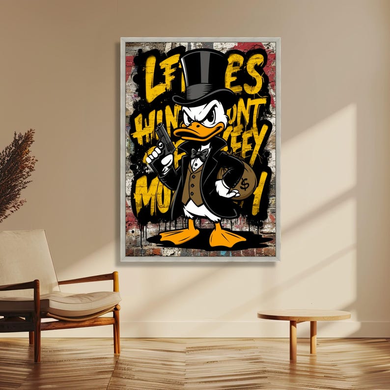 Urban Street Art Duck, Gangster Cartoon Canvas, Graffiti Wall Art ...