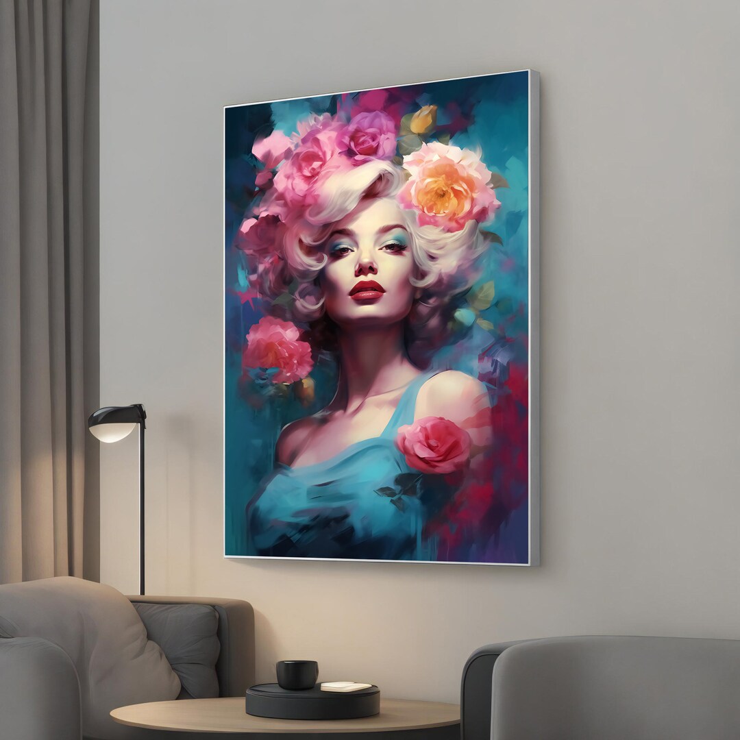 Colorful Girl Canvas Painting, Beauty Woman With Rose Head, Modern Wall ...