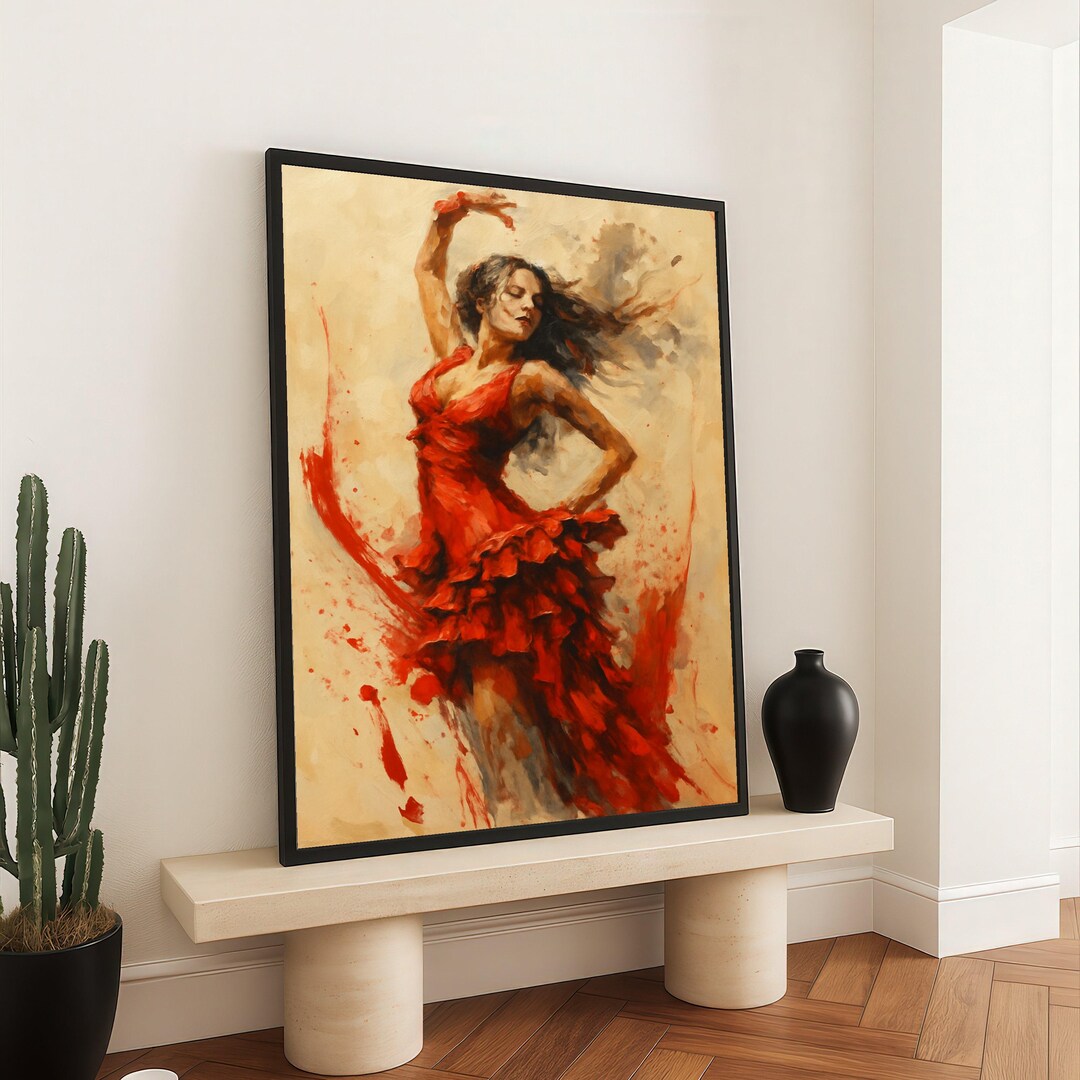 Passionate Flamenco Dancer in Red Dress, Expressive Movement Canvas ...