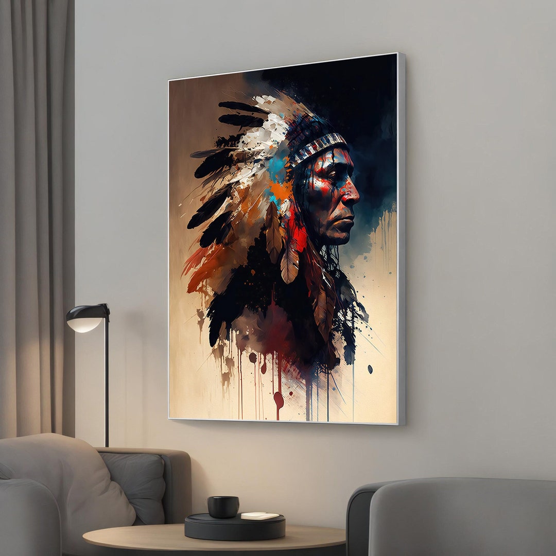 Native American Warrior Canvas Print, Tribal Chieftain Artwork, Wall ...