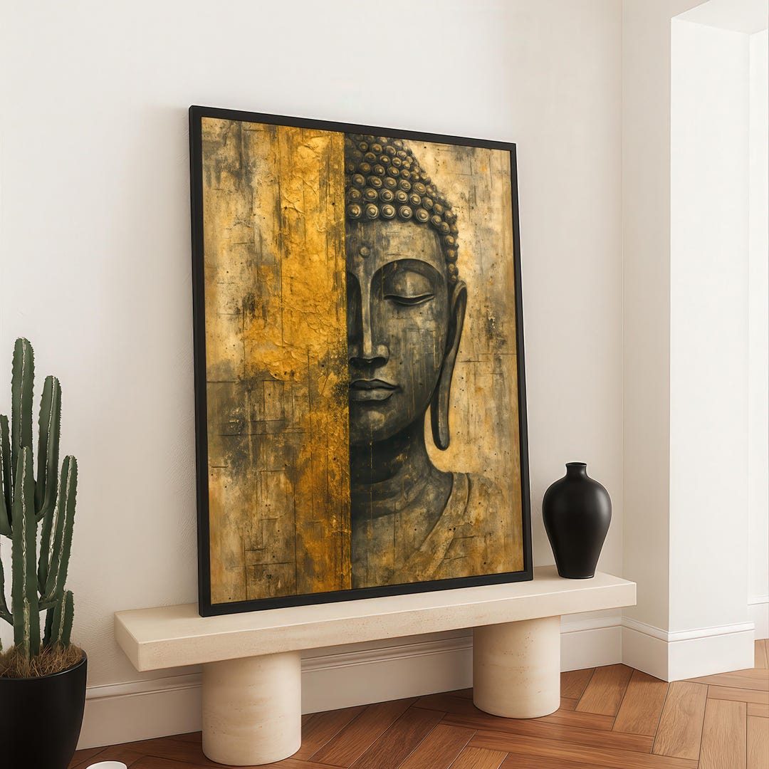 Half Face Buddha Wall Art – Zen-inspired Buddha Canvas Print in Gold ...