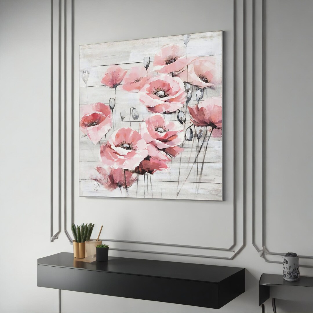 Pink Wall Art Flowers Canvas Prints Floral Blossom Pictures Blush Grey ...