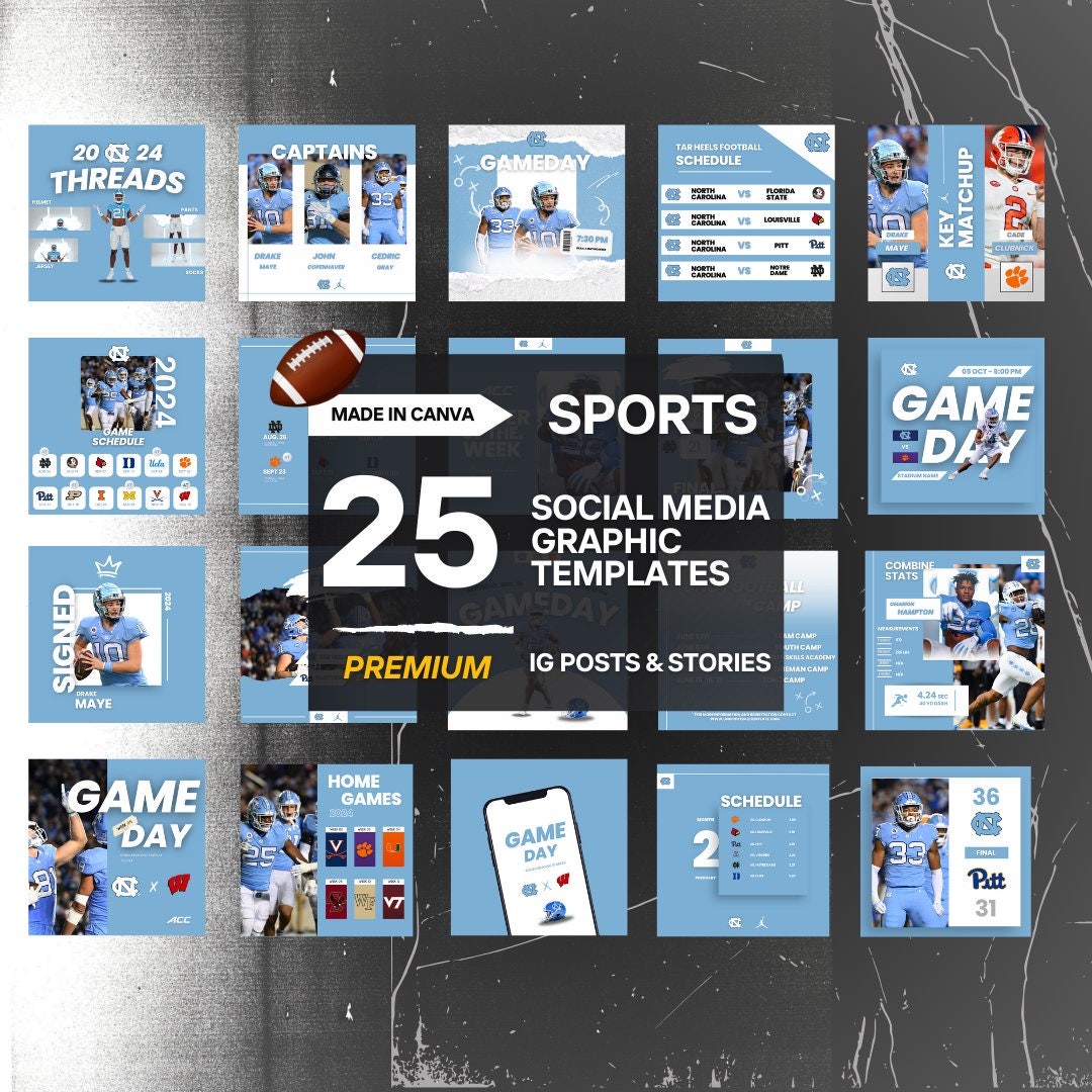 25 Sports Social Media Canva Package Templates Football Themed Premium ...