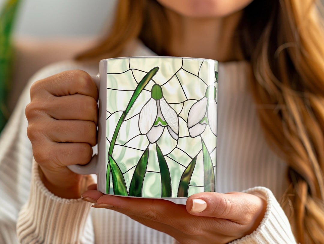 Snowdrop Flower Stained Glass Ceramic Floral Garden Mug Wildflower ...