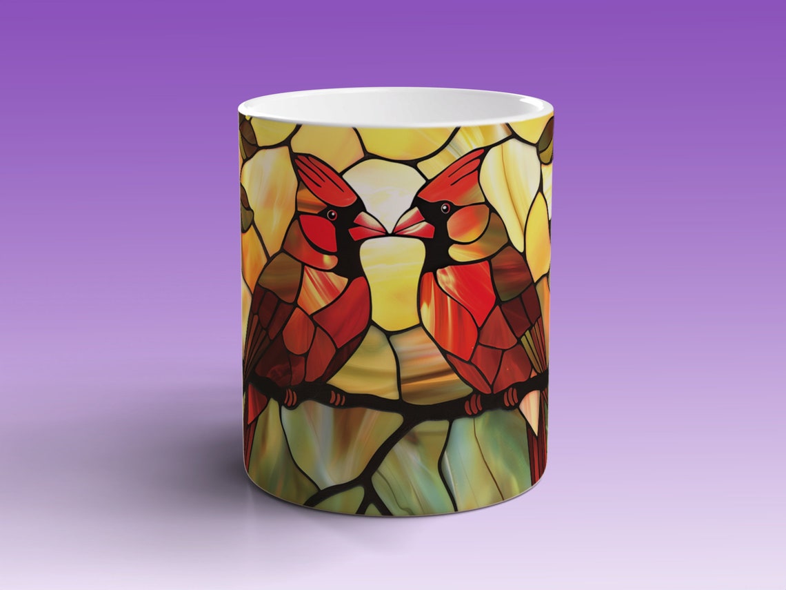Cardinals Art Stained Glass Cup Bird Stained Glass Coffee Mug Gift for ...