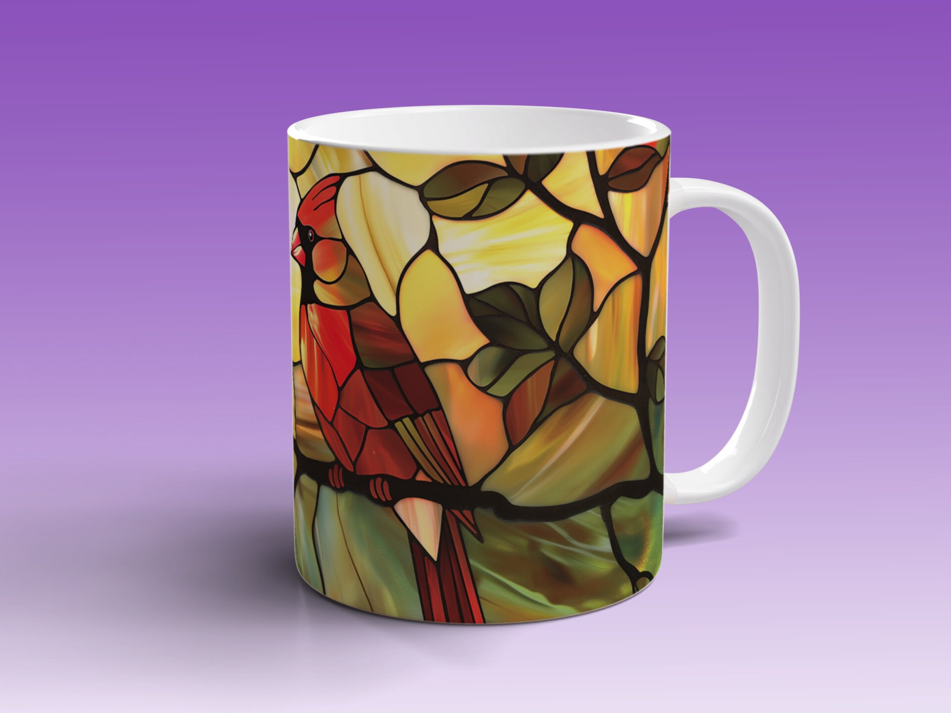 Cardinals Art Stained Glass Cup Bird Stained Glass Coffee Mug Gift for ...