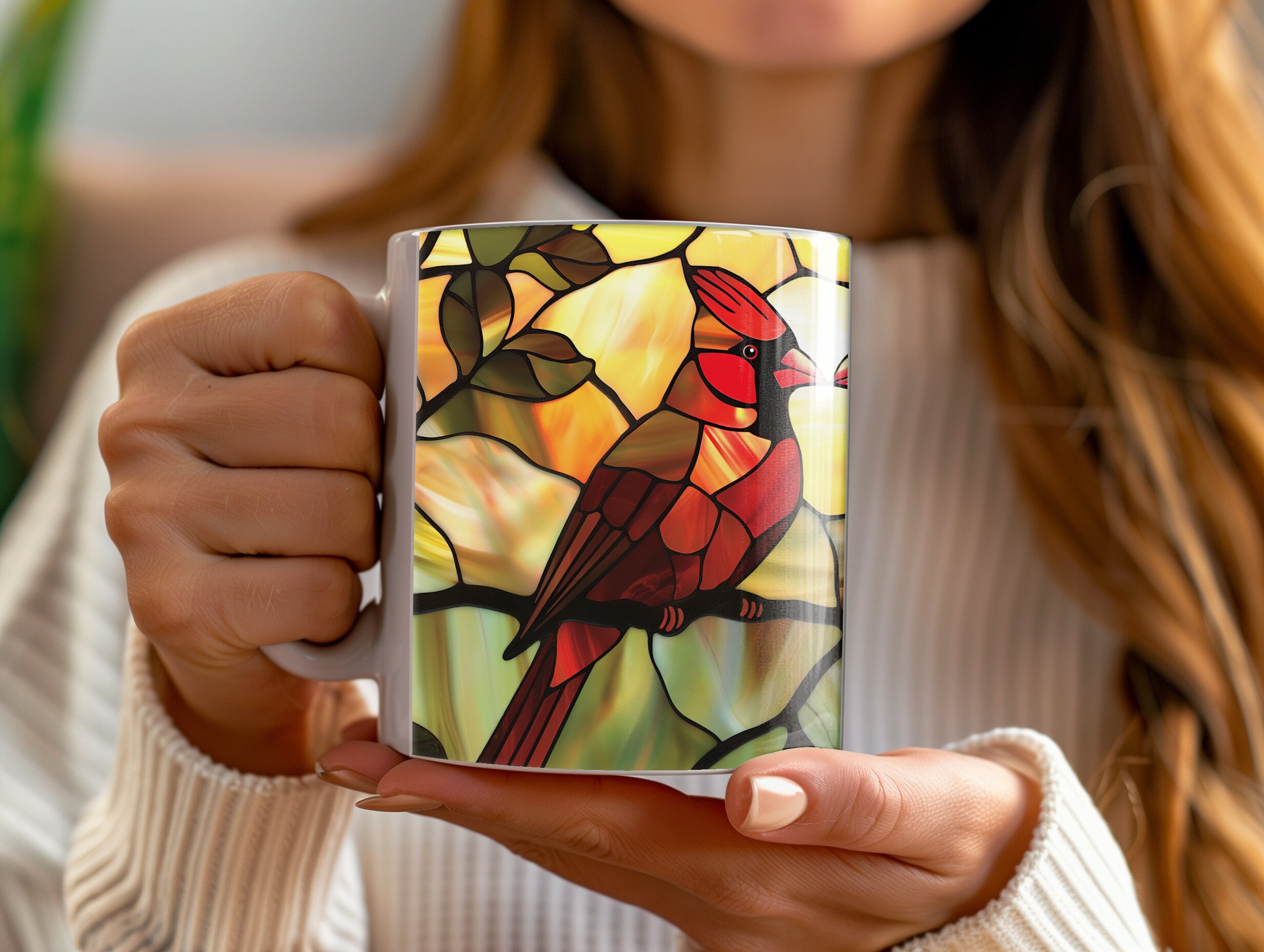Cardinals Art Stained Glass Cup Bird Stained Glass Coffee Mug Gift for ...