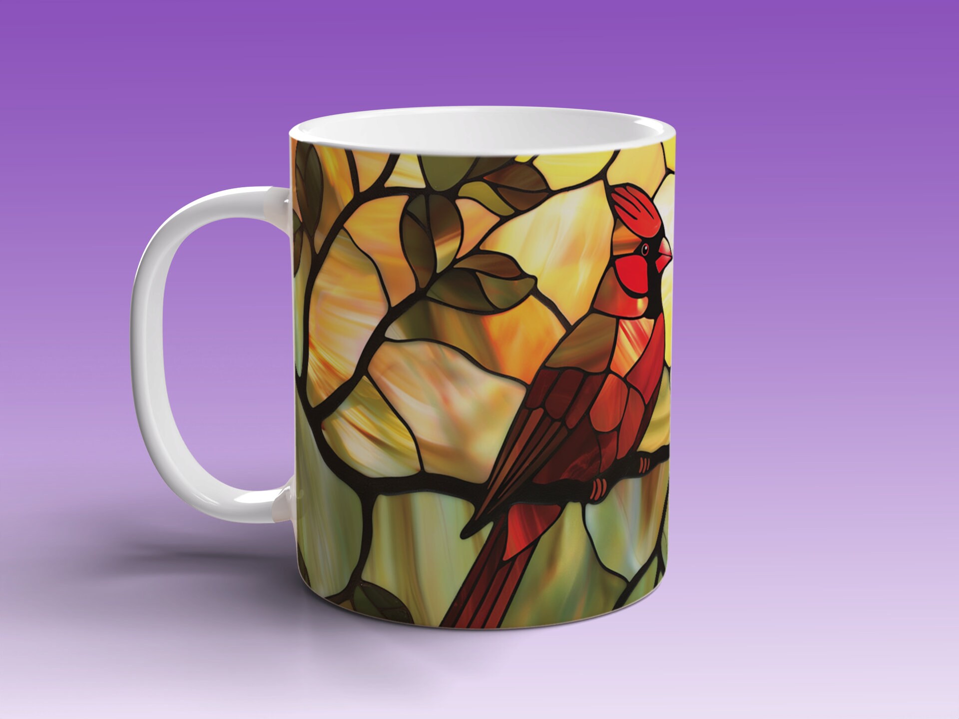 Cardinals Art Stained Glass Cup Bird Stained Glass Coffee Mug Gift for ...