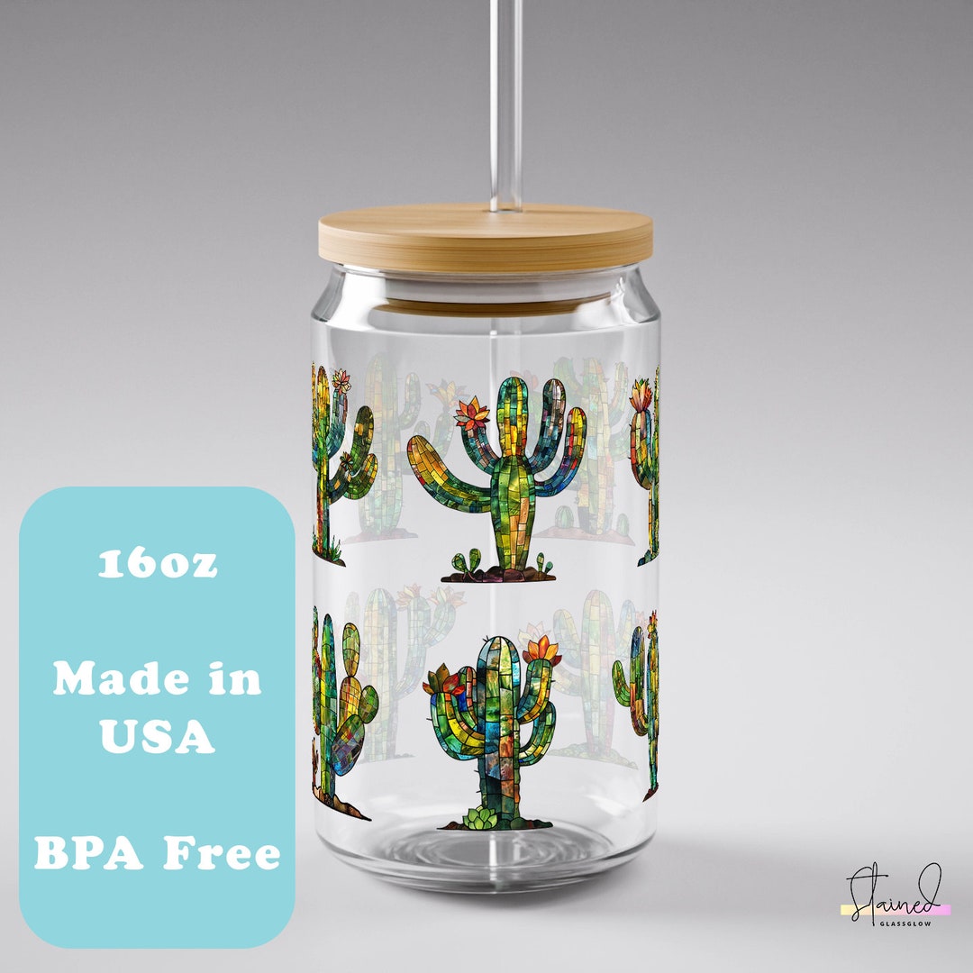 Stained Glass Cactus Sipper Eco Friendly Glass Sipper Botanical ...