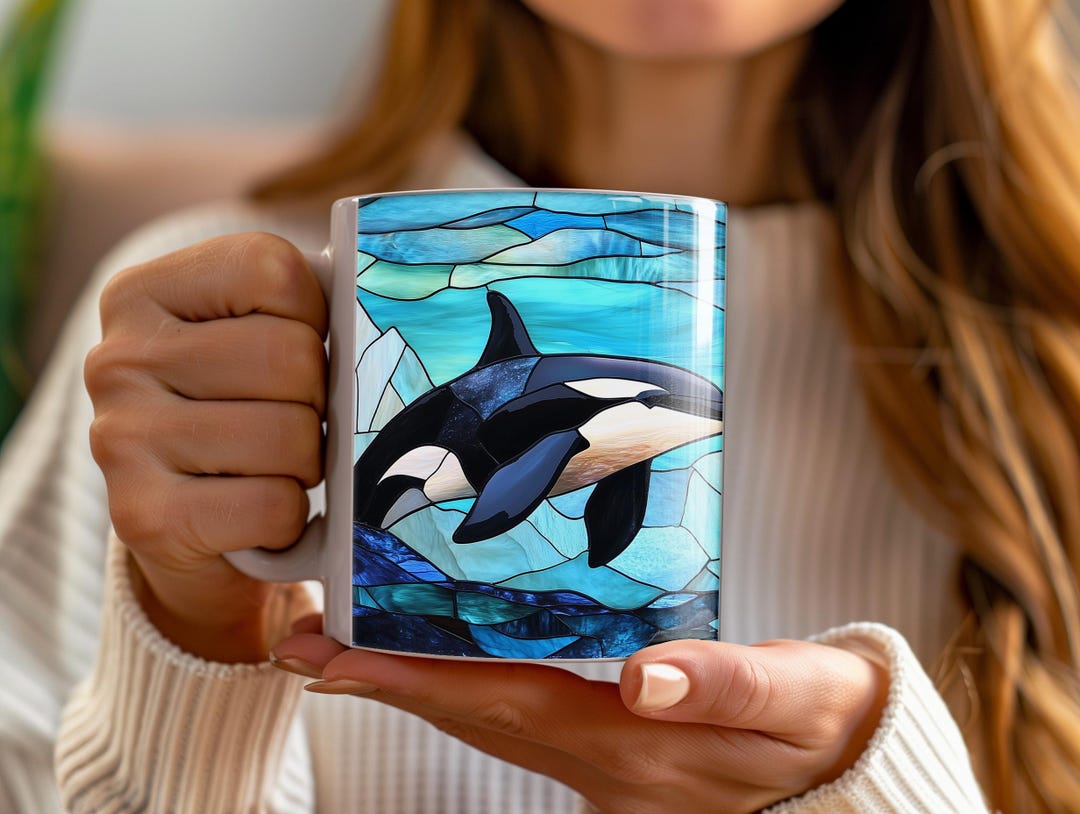 Orca Stained Glass Cup Orca Whale Mug Orca Coffee Cup Orca Mug Design ...