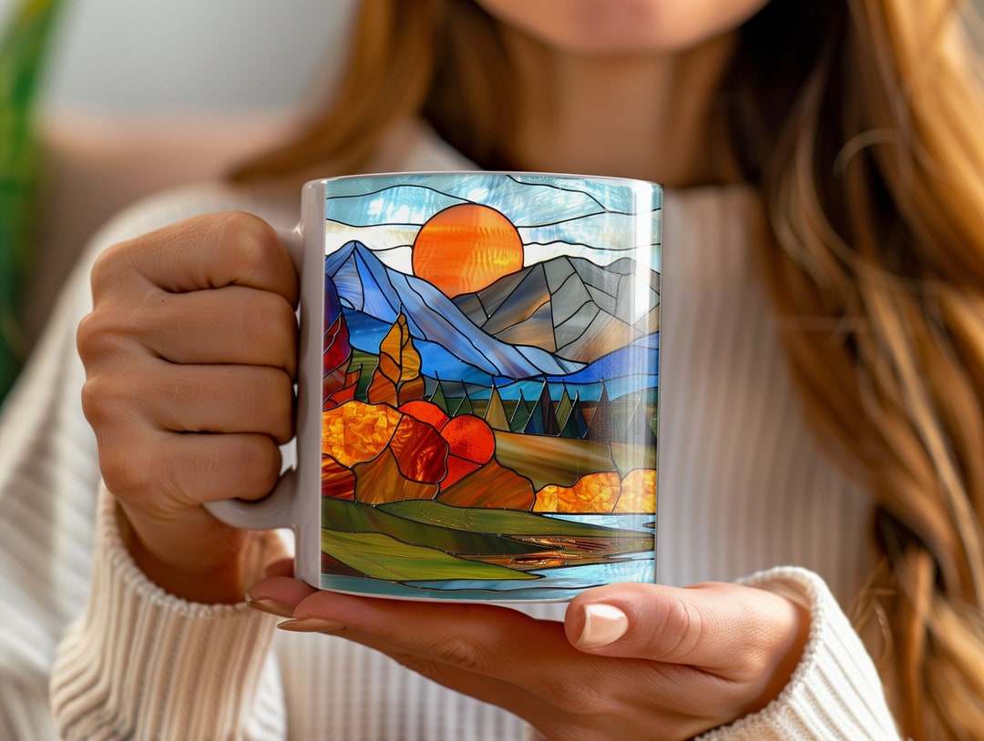 Stained Glass Mountain Coffee Mug Unique Gift 2024 Coffee Mug Travel ...