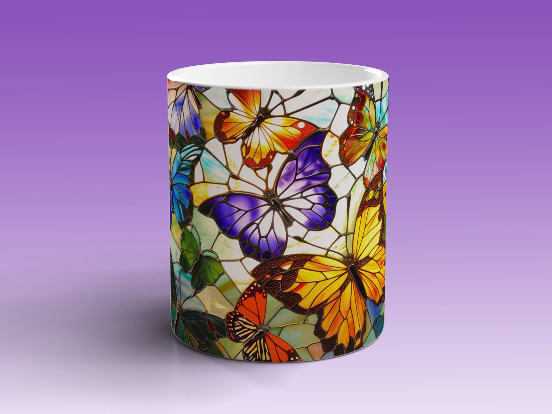 Stained Glass Butterfly Mug Butterfly Glass Coffee Cup Floral Wall Art ...