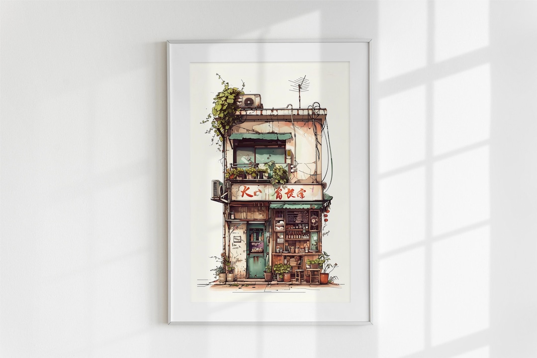 Detailed Sketch of a Small Japanese Shop Front - Urban Street Scene ...