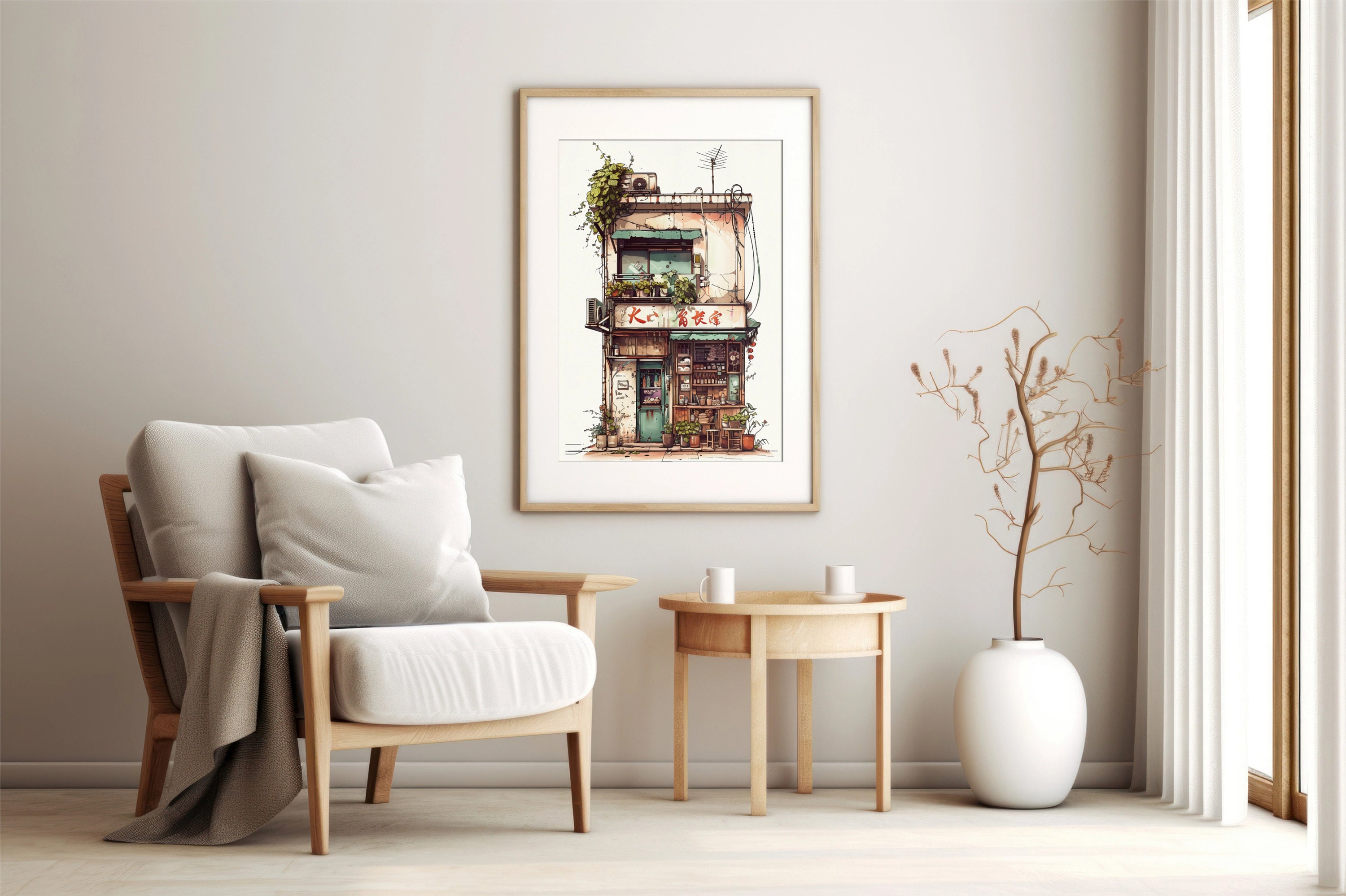 Detailed Sketch of a Small Japanese Shop Front Urban Street Scene, Home ...