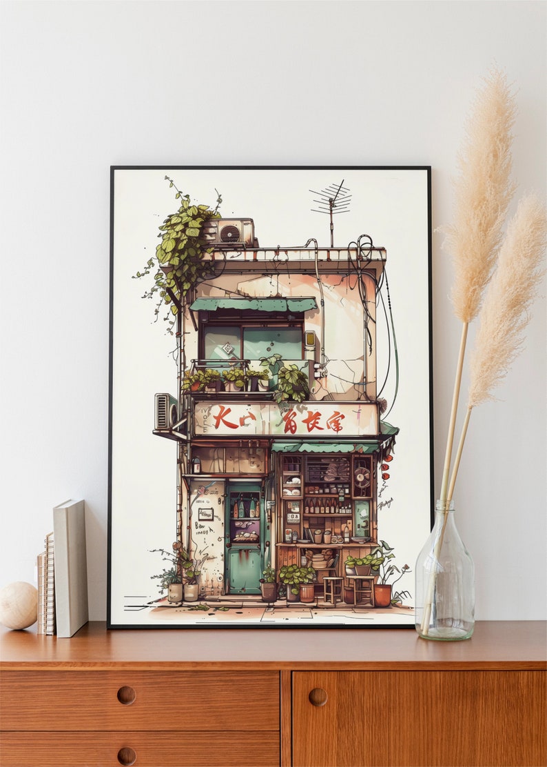 Detailed Sketch of a Small Japanese Shop Front - Urban Street Scene ...