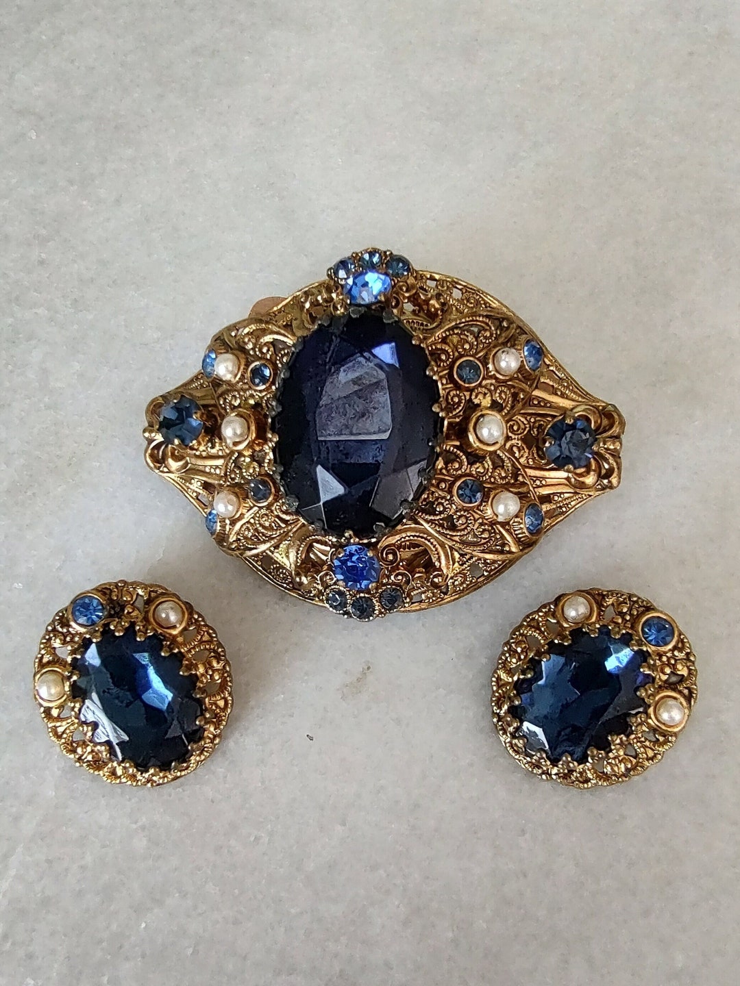 Vintage West Germany Brooch Pin and Earrings Set - Old Money Glam ...