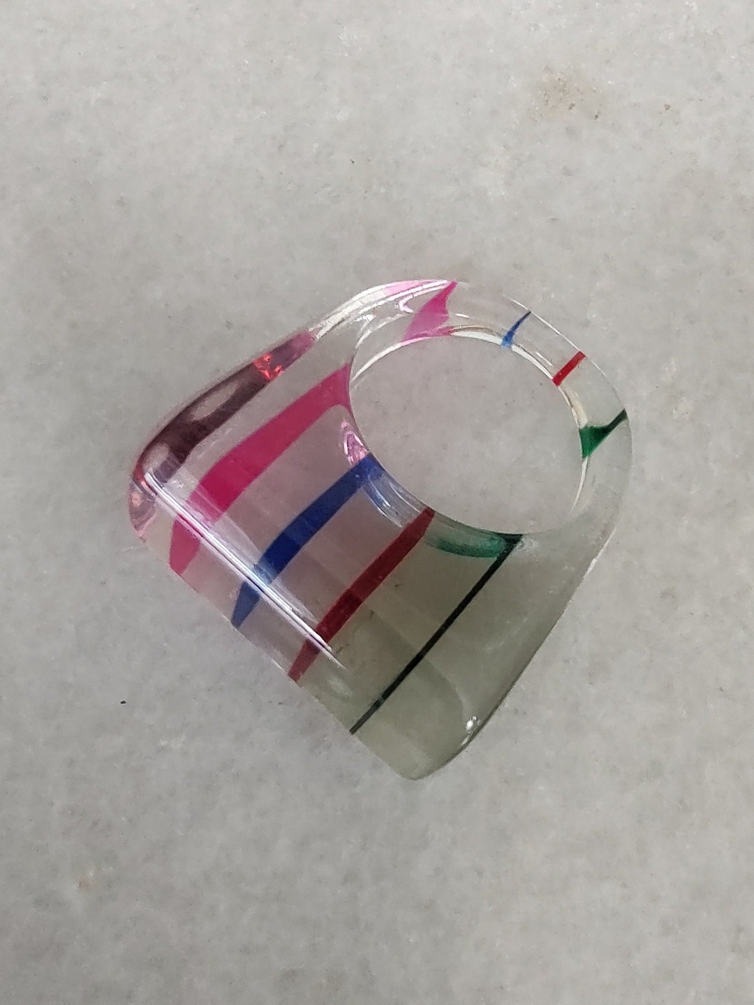 Vintage Geometric Lucite Clear Plastic Multicolor Midcentury Ring Size ...