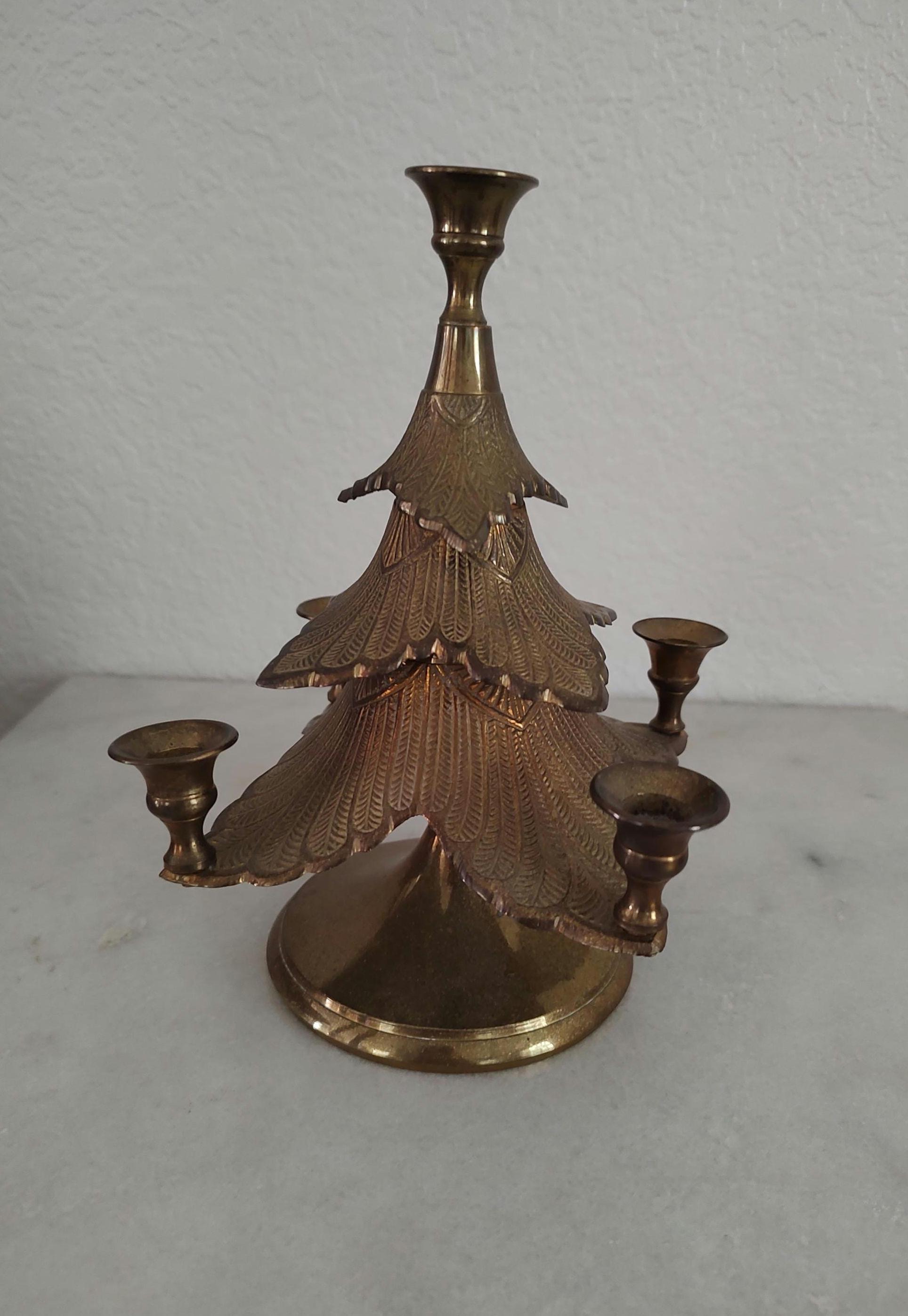 Vintage Brass Christmas Tree Candle Holder Approx 7.75" Tall 5" Wide ...
