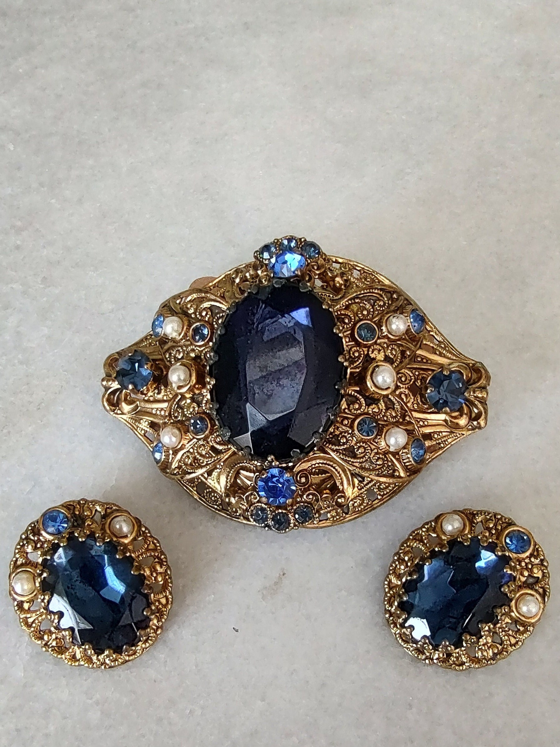 Vintage West Germany Brooch Pin and Earrings Set - Old Money Glam ...