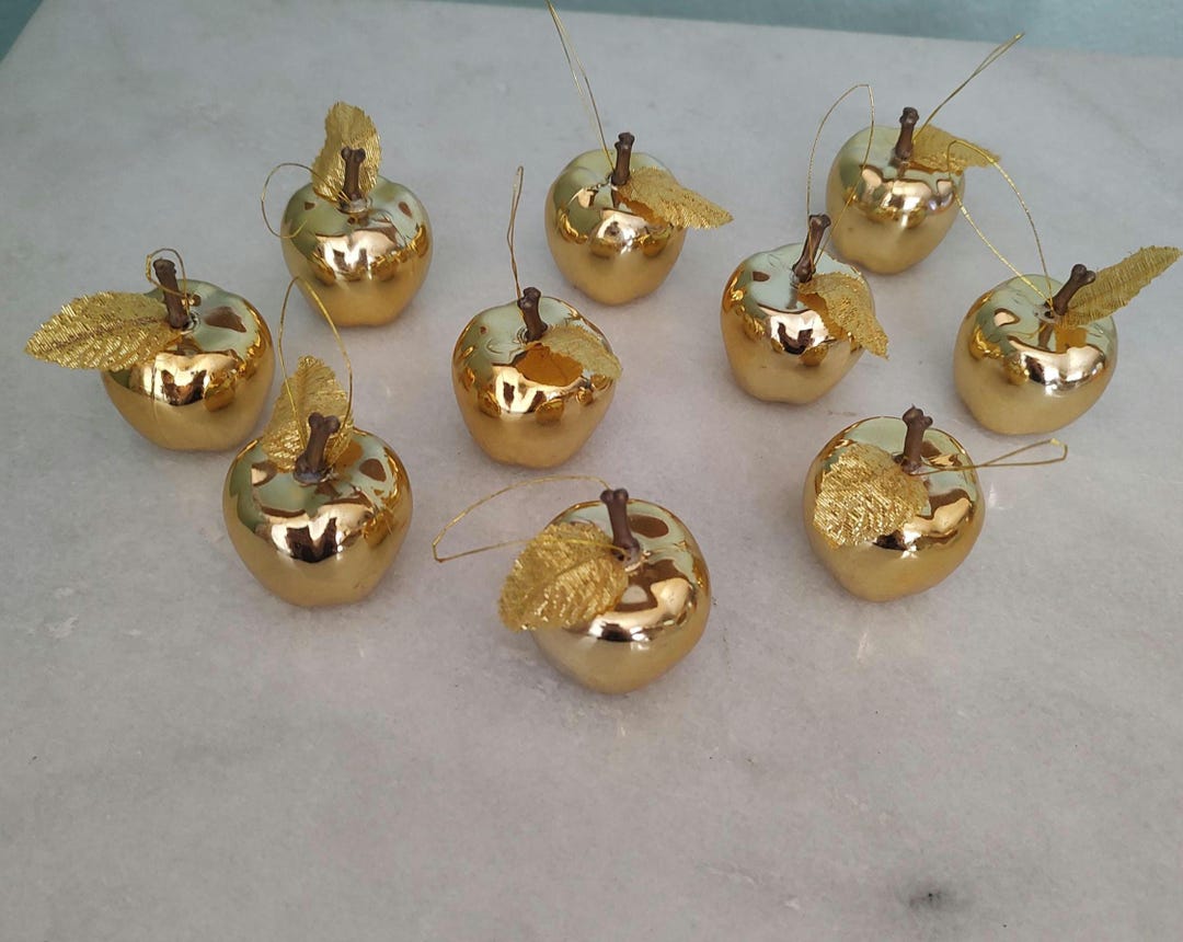 Vintage Gold Foiled Apple Christmas Ornaments Set of 10 - Golden Apples ...