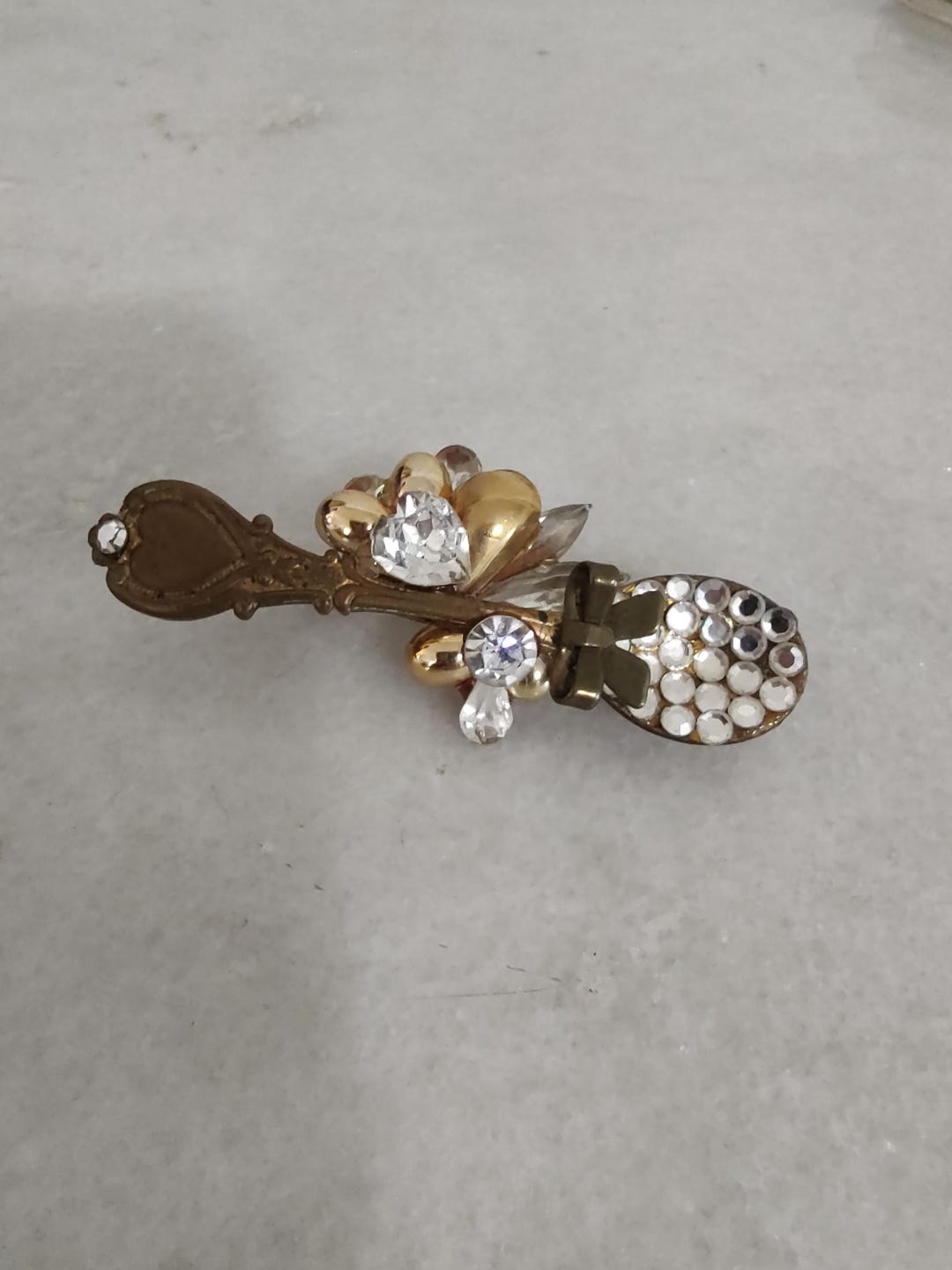 Vintage Bedazzled Gold Tone Spoon Pin Brooch Crystal Style Approx 2.5 ...