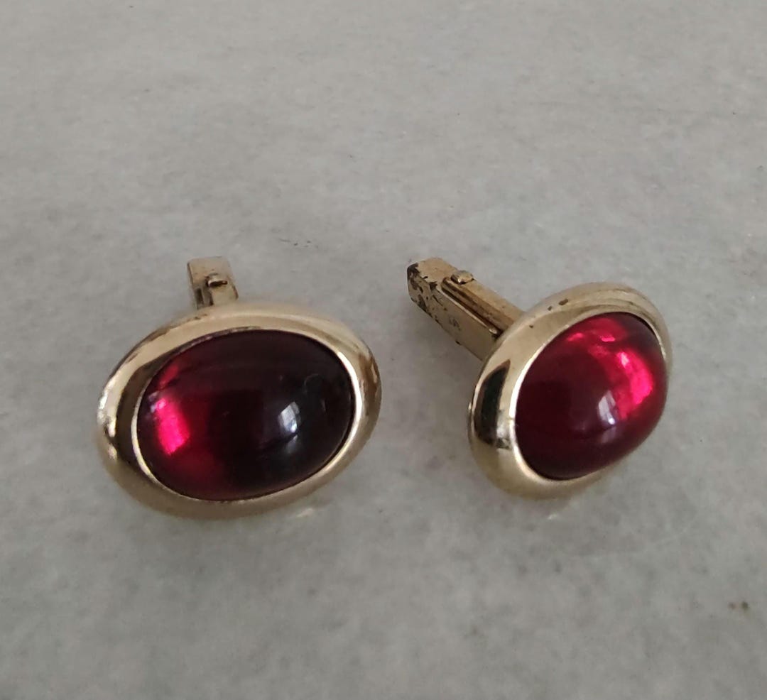 Vintage Ruby & Gold Toned Cuff Links Anson Brand Approx 3/4" Wide - See ...