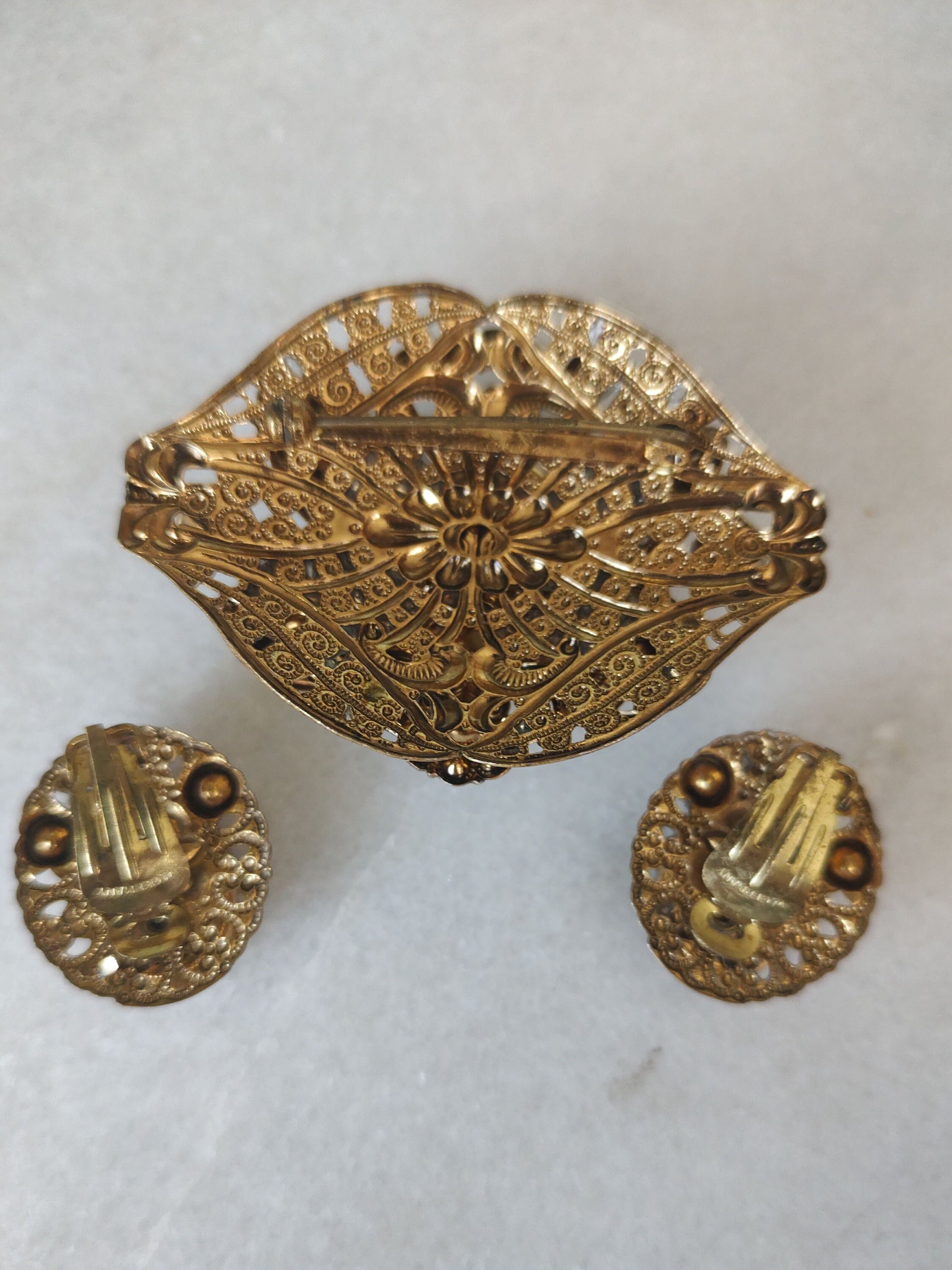 Vintage West Germany Brooch Pin and Earrings Set - Old Money Glam ...