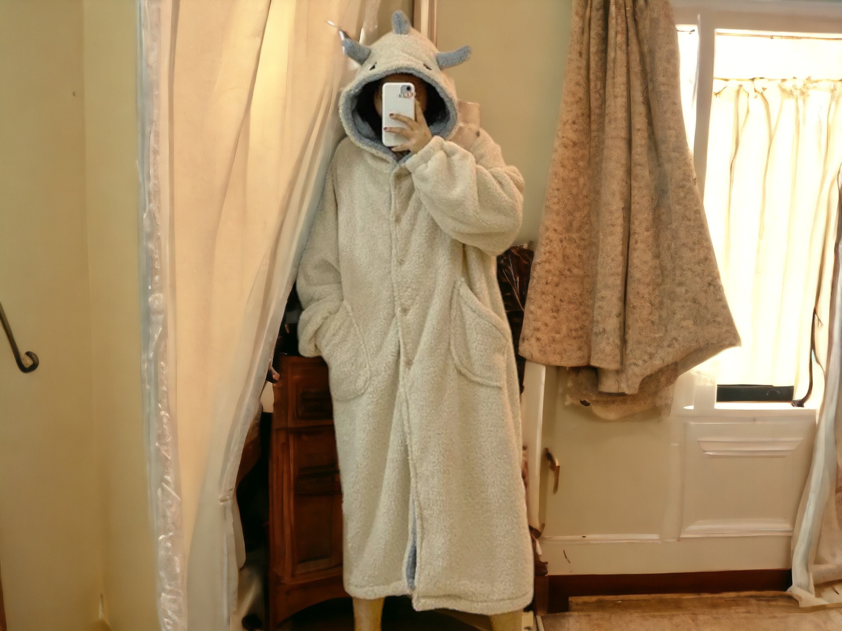 Wearable Hooded Handmade Blanket Trendy Plush Buttoned Thick Throw ...