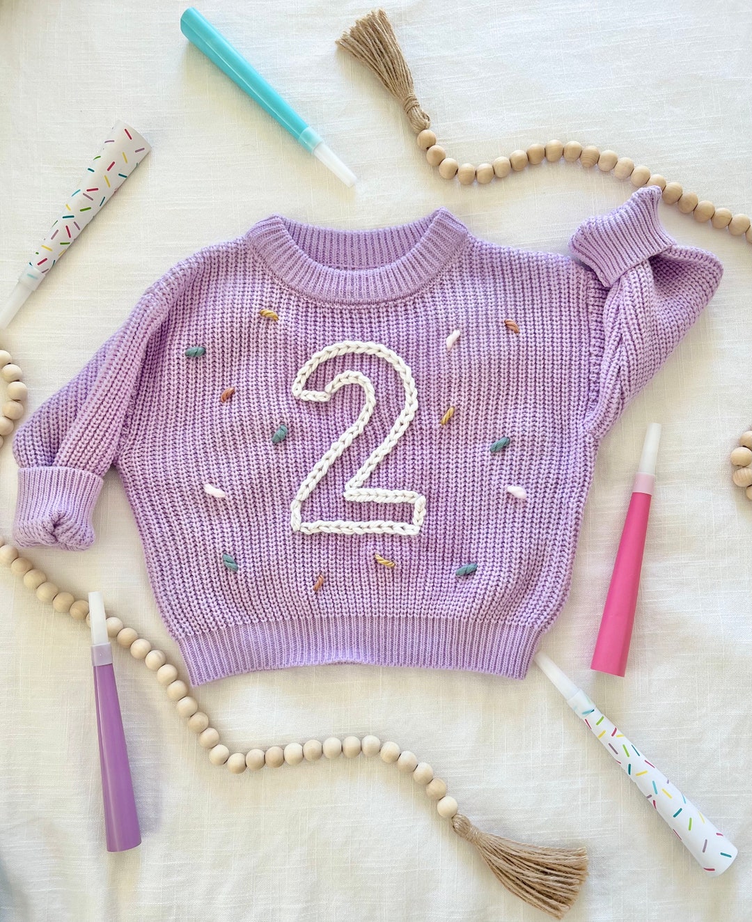 Birthday Number Sweater for Kids, Hand Embroidered Number Jumper ...