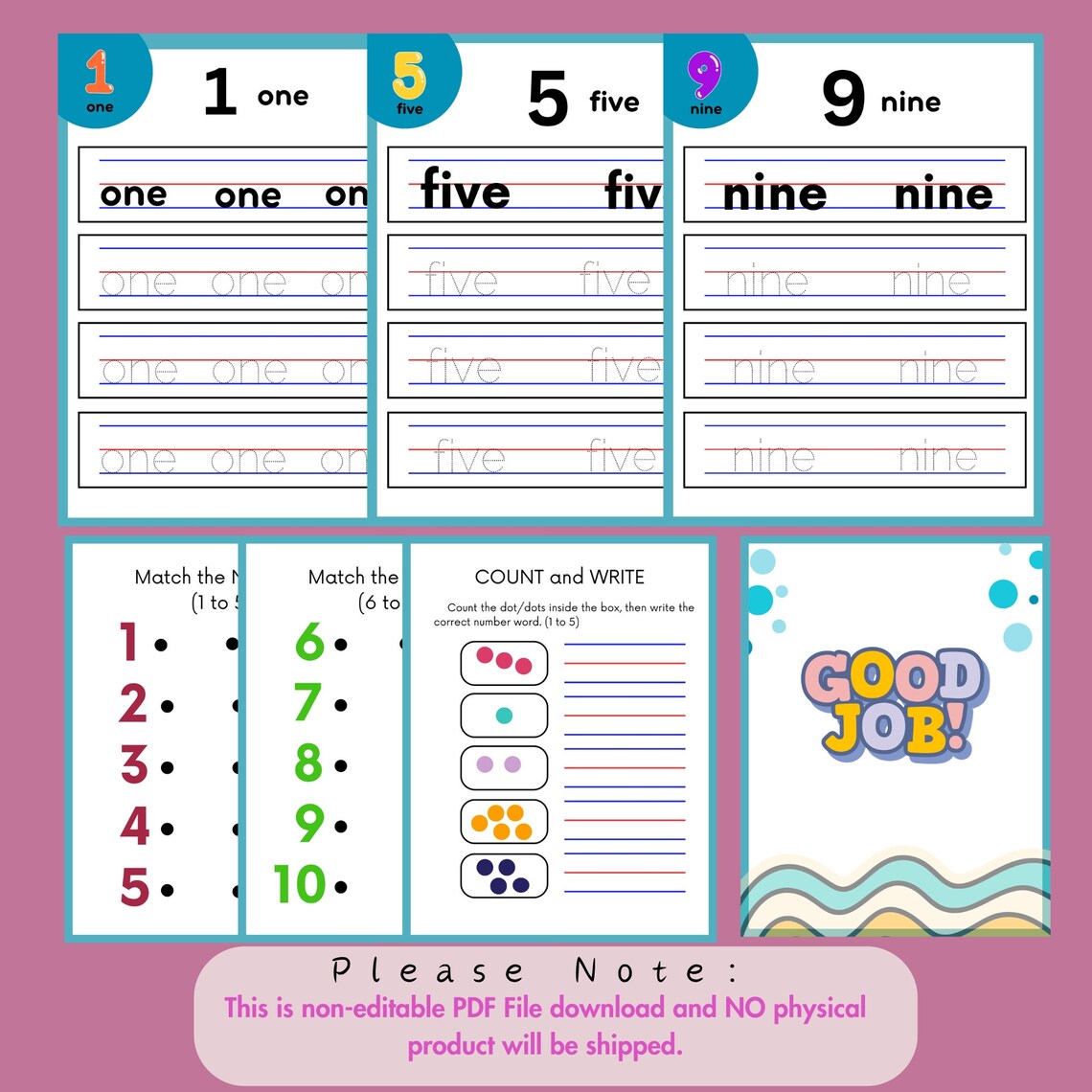 Learning Numbers 1-10 in PDF, Number and Number Words Tracing and ...