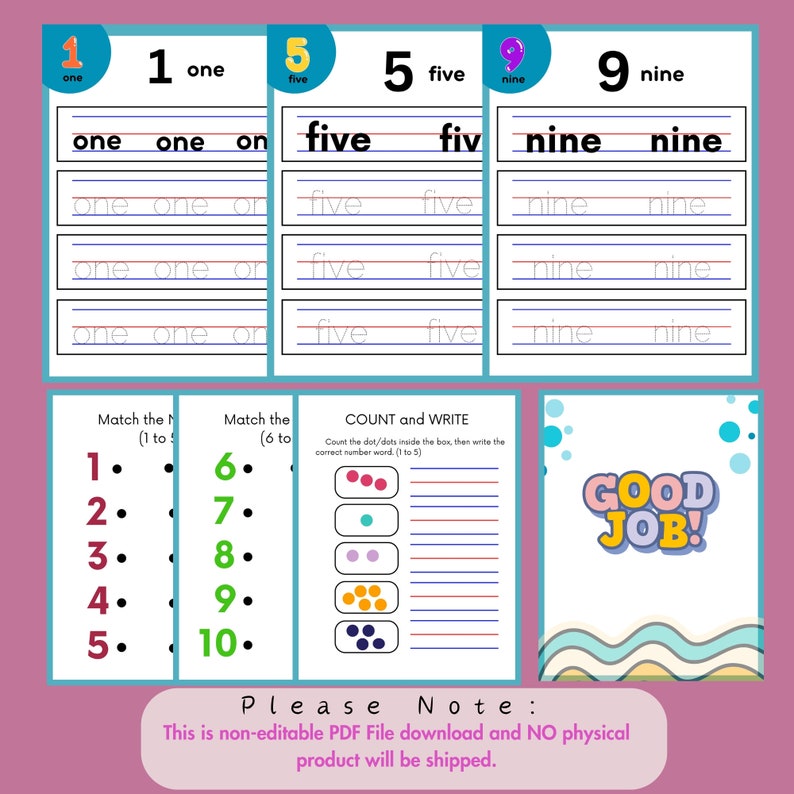 Learning Numbers 1-10 in PDF, Number and Number Words Tracing and ...