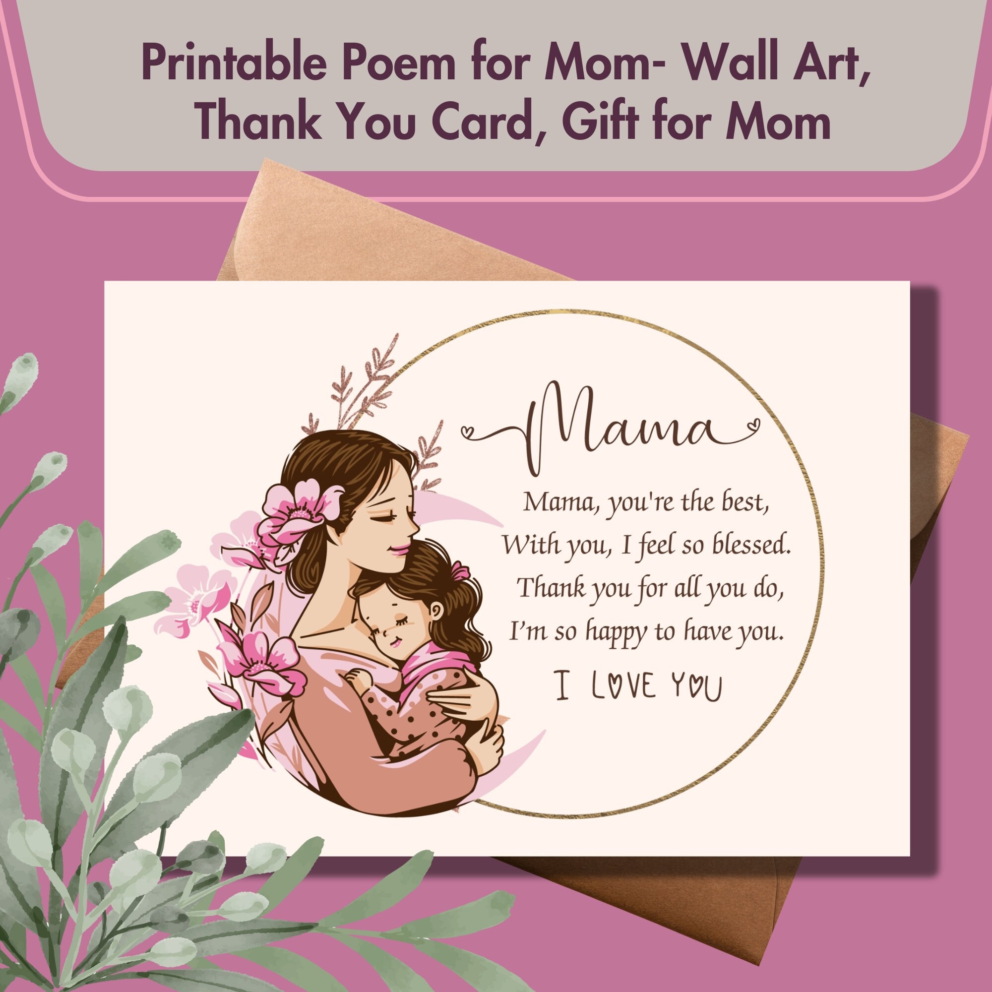 Happy Mother's Day Card, Printable Wall Art for Mom, Poem Wall Art and ...