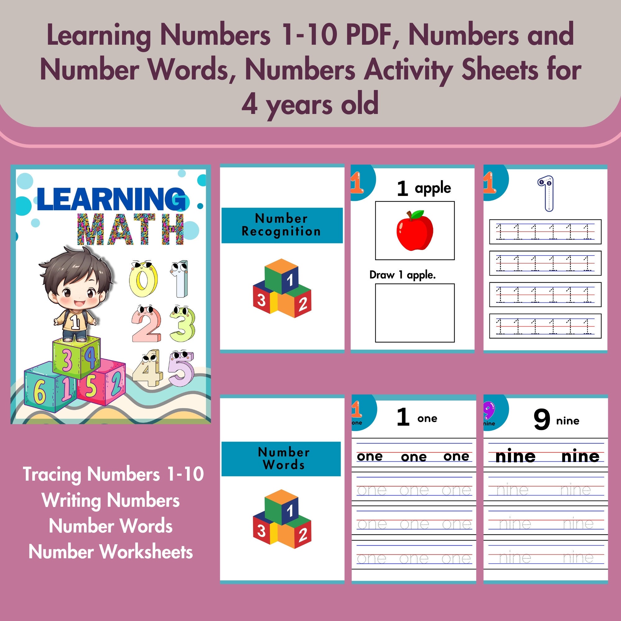 Learning Numbers 1-10 in PDF, Number and Number Words Tracing and ...