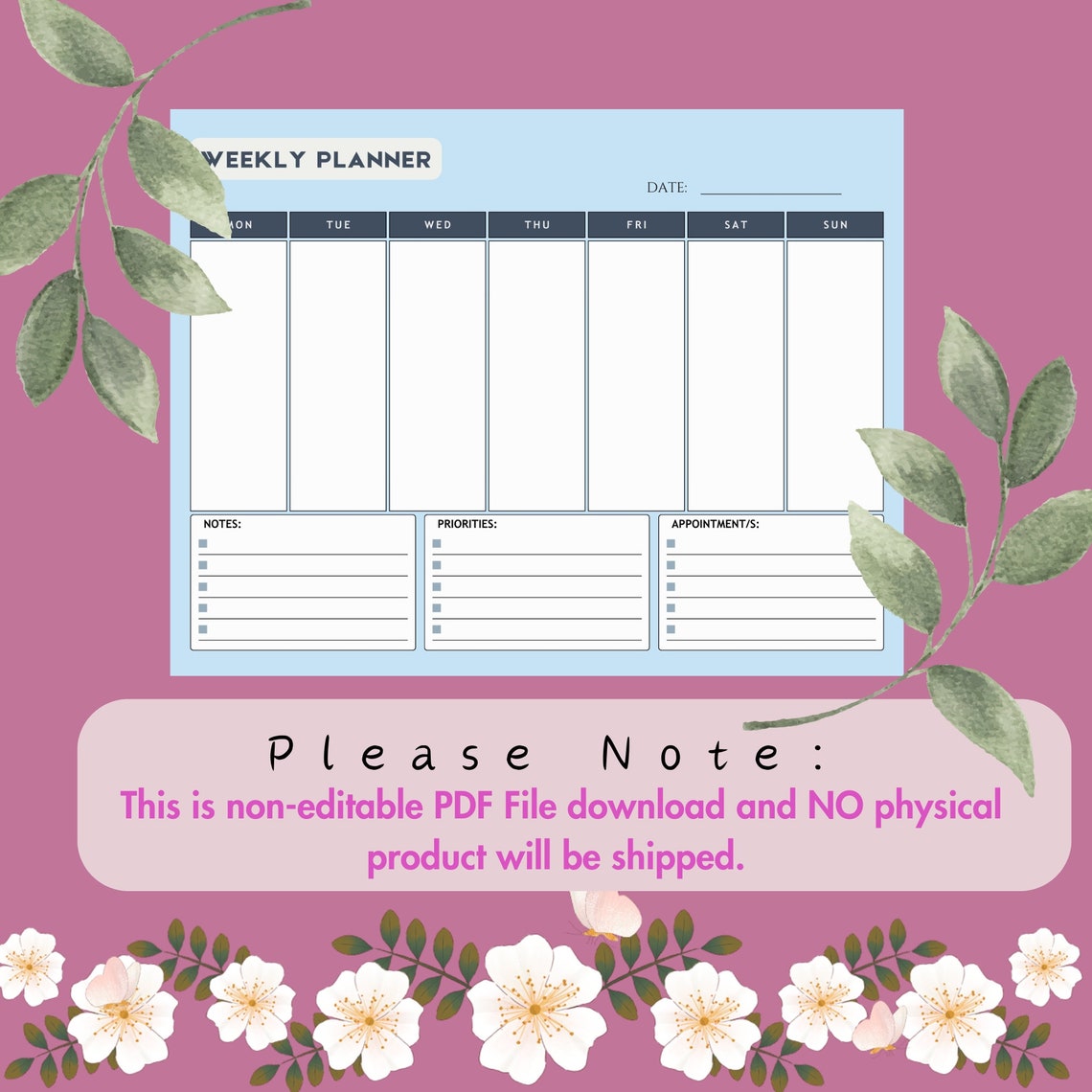 Weekly Desk Planner Printable Landscape, Minimalist Planner With 5 ...