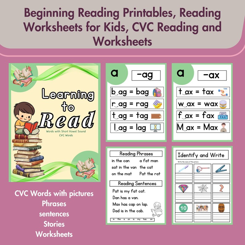CVC Reading, CVC Worksheets, Beginning Reading for Kids, CVC Worksheets ...