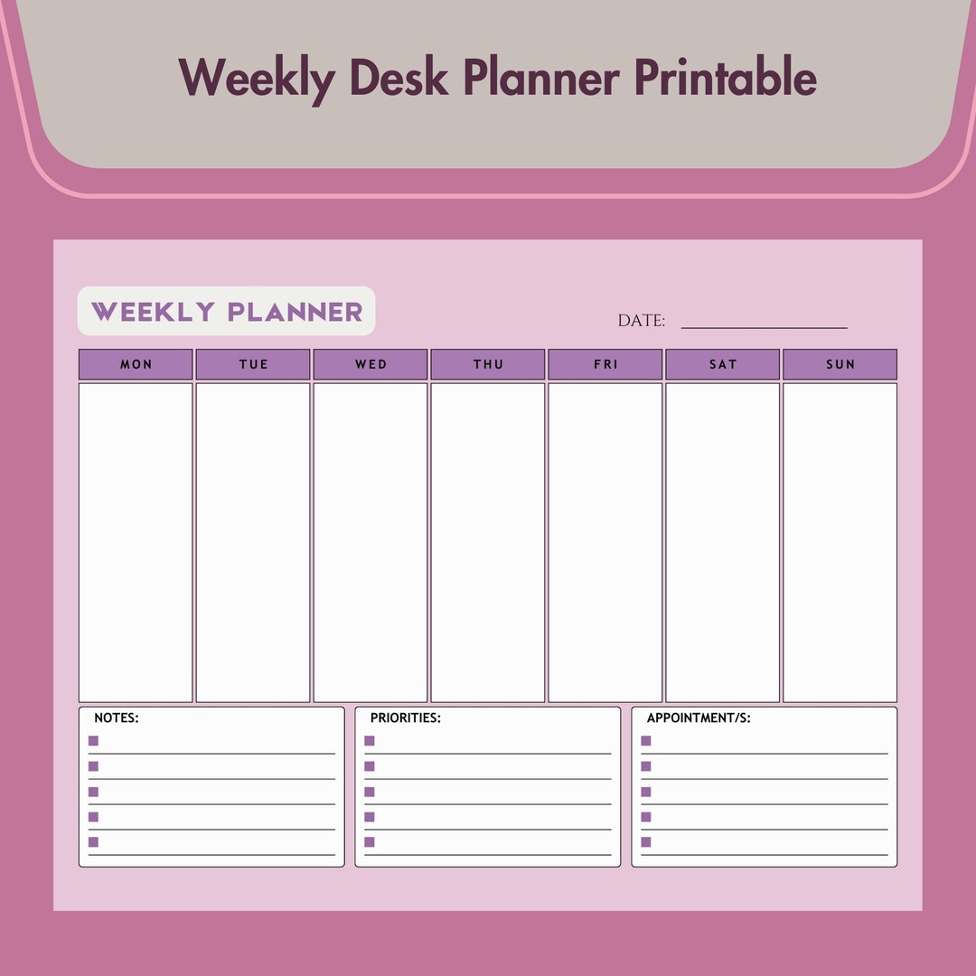 Weekly Desk Planner Printable Landscape, Minimalist Planner With 5 ...
