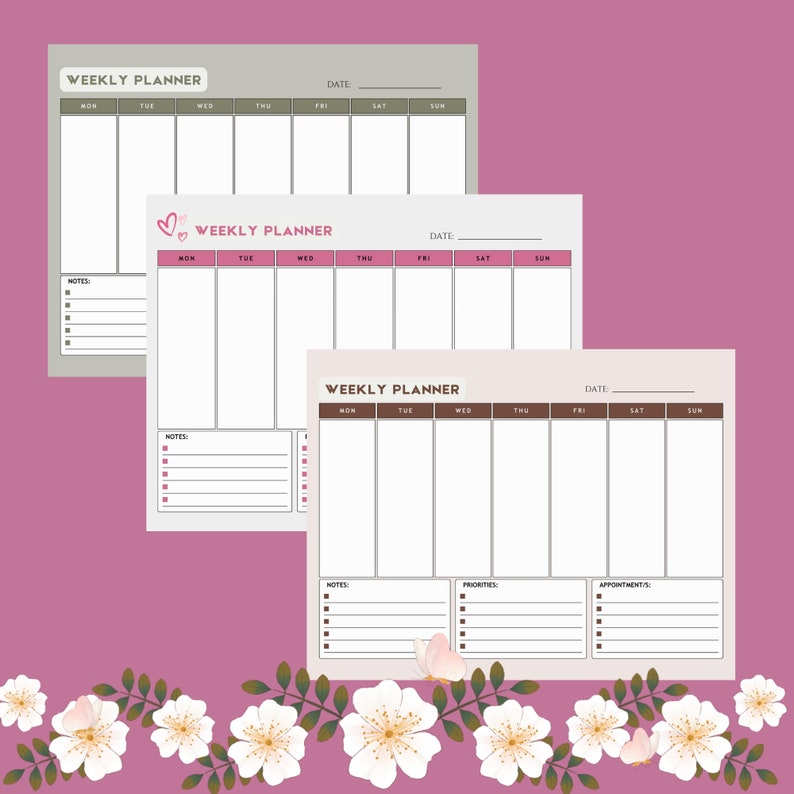Weekly Desk Planner Printable Landscape, Minimalist Planner With 5 ...