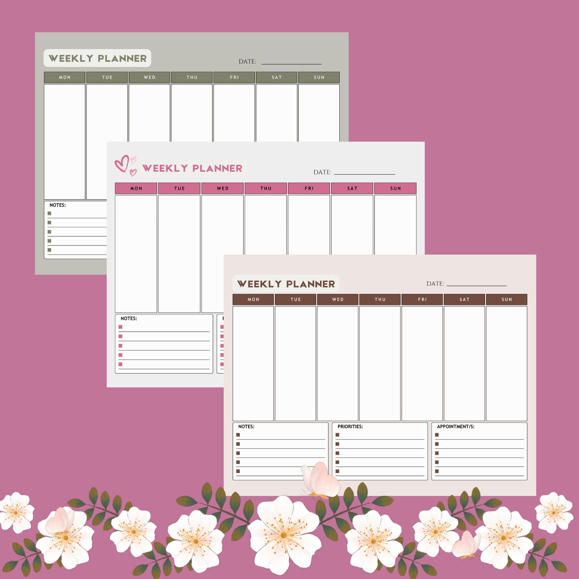Weekly Desk Planner Printable Landscape, Minimalist Planner With 5 ...