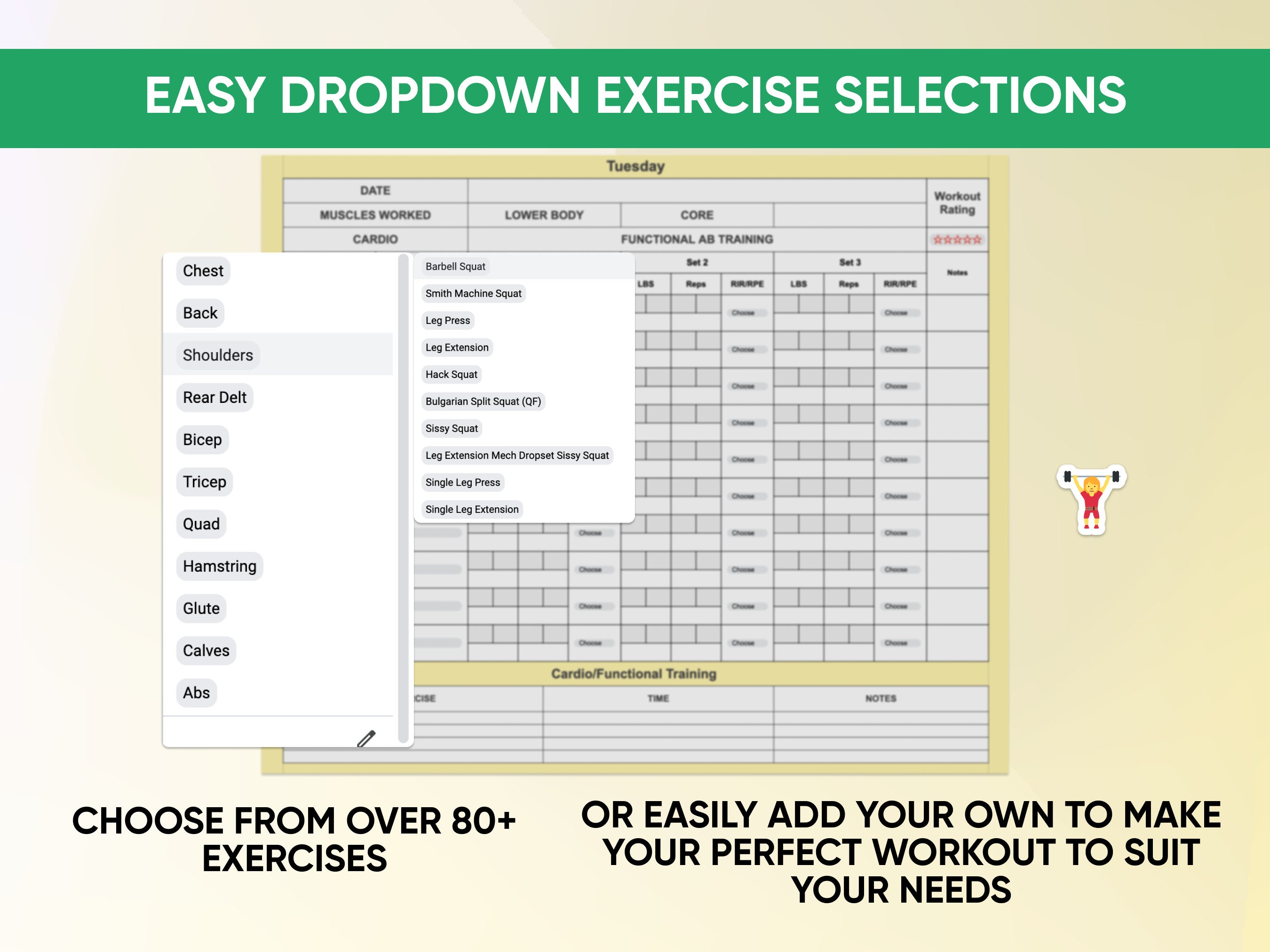 Workout Planner Spreadsheet Google Sheets Exercise Tracker Gym ...