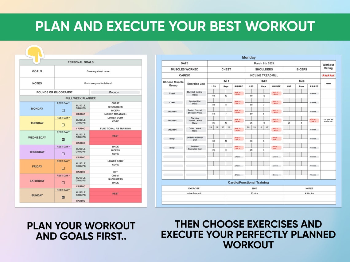 Workout Planner Spreadsheet Google Sheets Exercise Tracker Gym ...