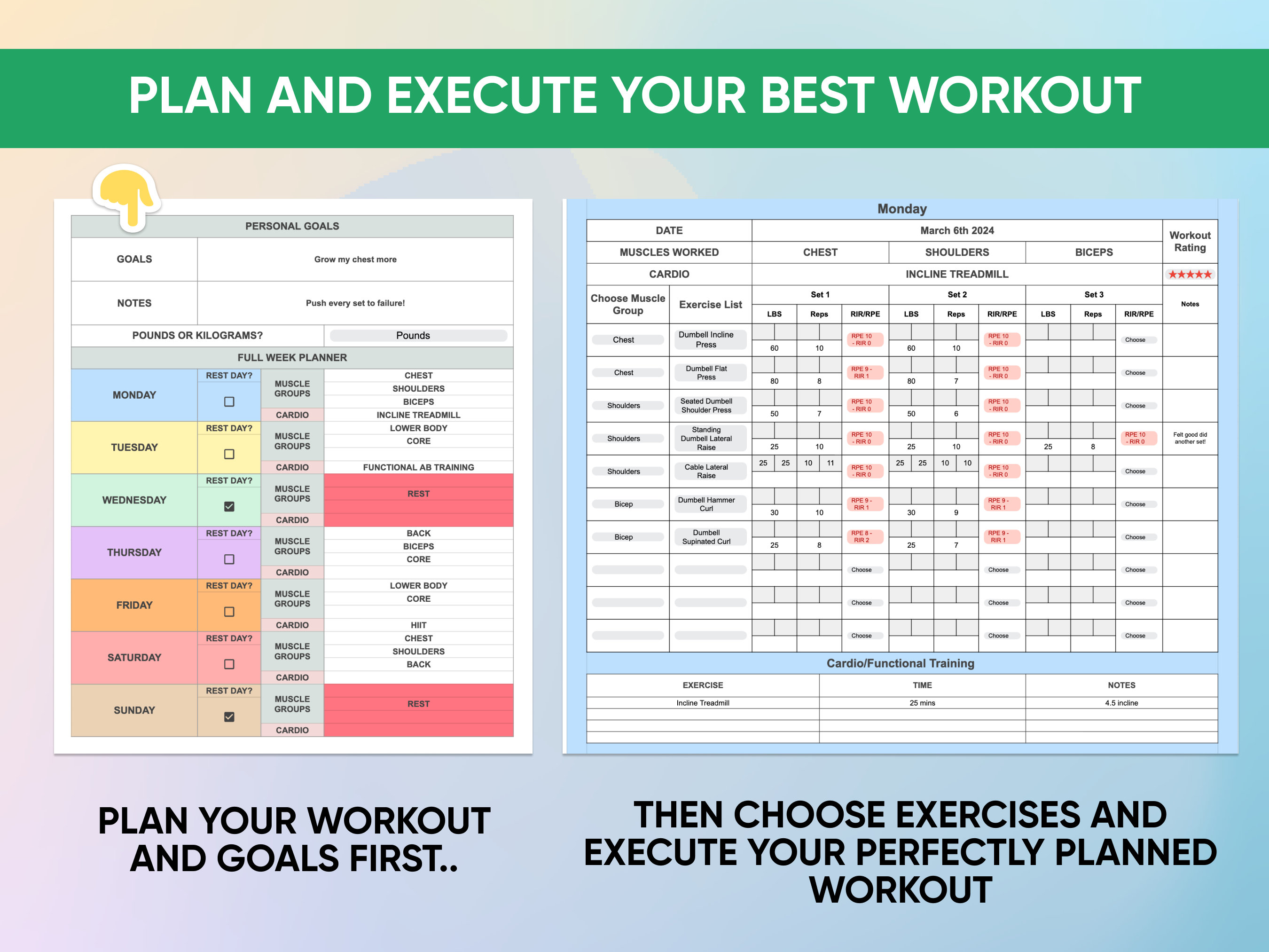 Workout Planner Spreadsheet Google Sheets Exercise Tracker Gym ...