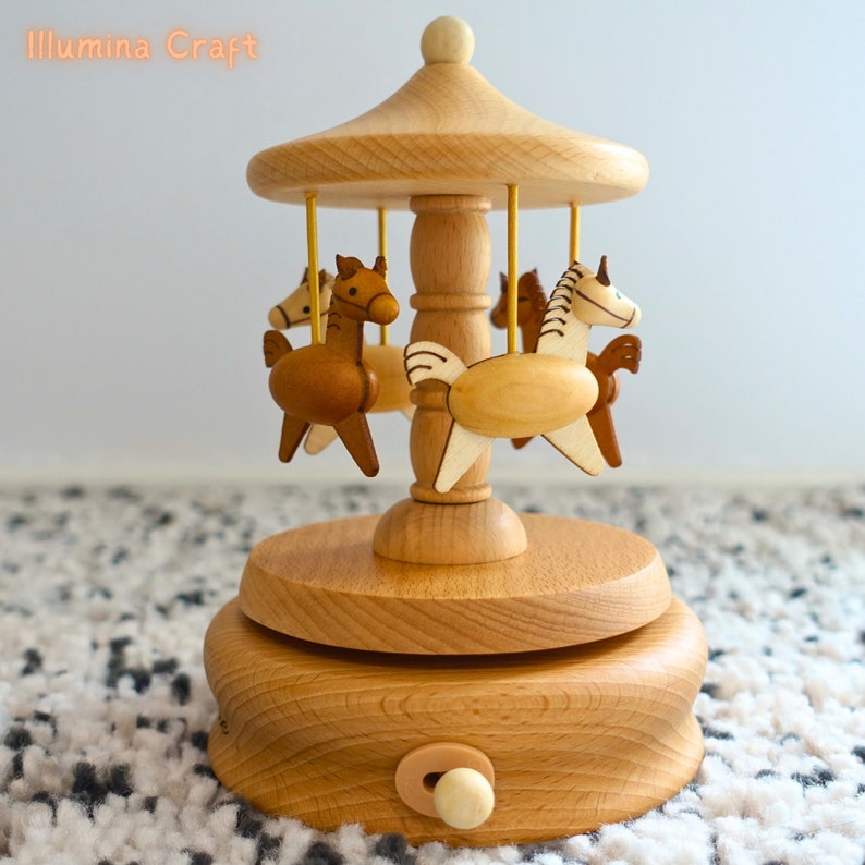 Personalized Musical Carousel Custom Wooden Music Box Engraved Keepsake ...
