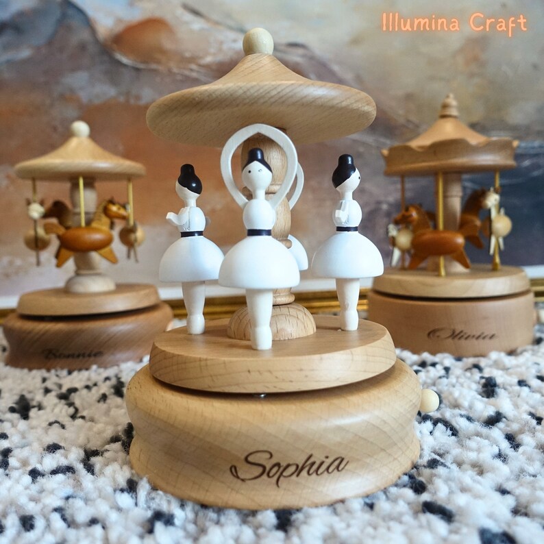 Personalized Musical Carousel Custom Wooden Music Box Engraved Keepsake ...