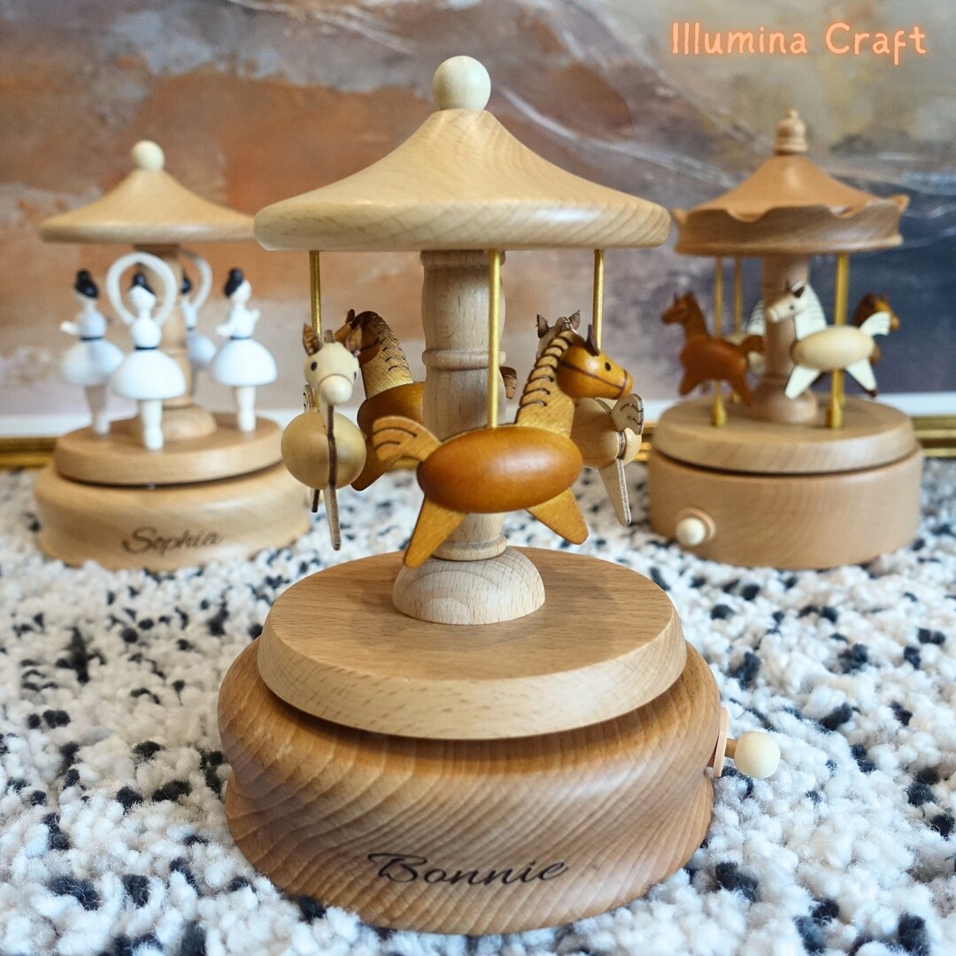 Personalized Musical Carousel Custom Wooden Music Box Engraved Keepsake ...