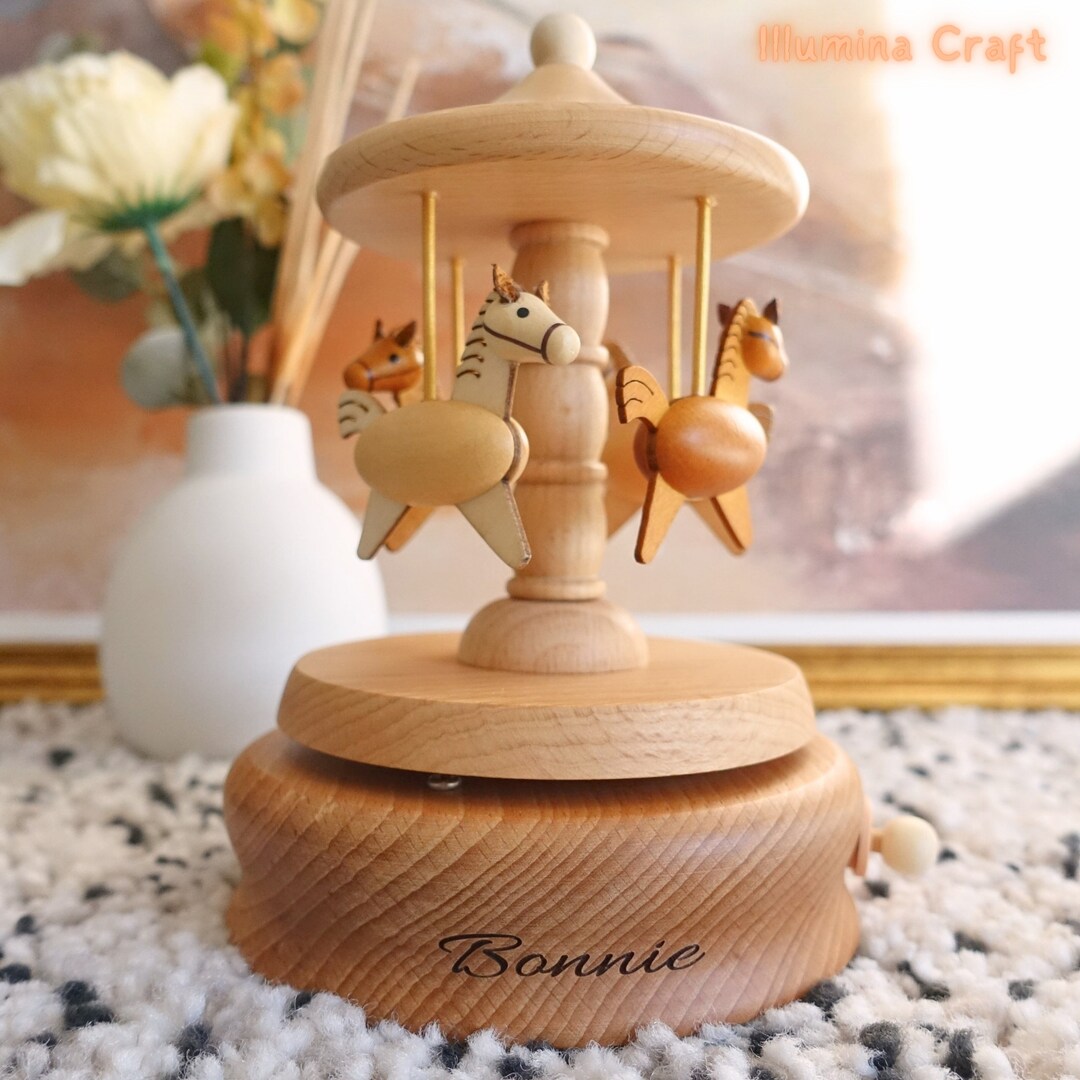 Personalized Musical Carousel Custom Wooden Music Box Engraved Keepsake ...