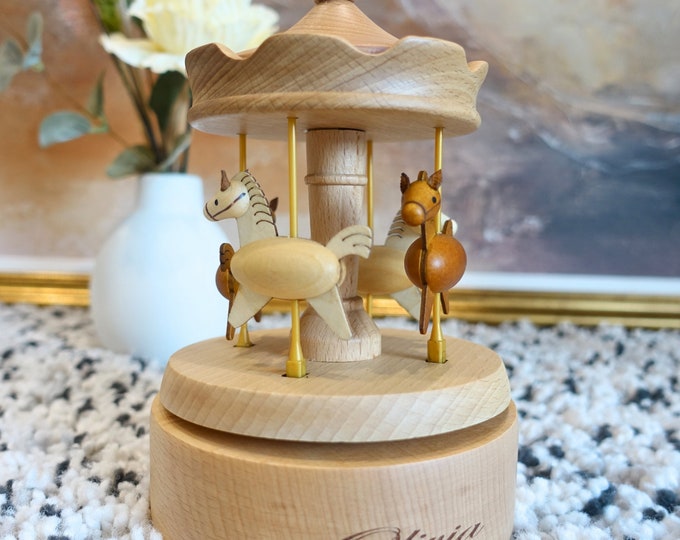 Personalised Silver Musical Carousel, Music Box, Musical Carousel ...