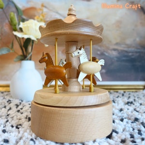 Personalized Musical Carousel Custom Wooden Music Box Engraved Keepsake ...
