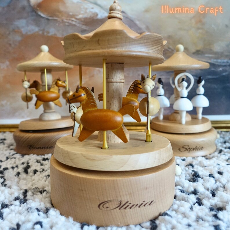 Personalized Musical Carousel Custom Wooden Music Box Engraved Keepsake ...