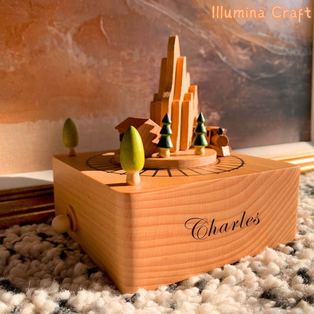 Personalized Musical Carousel Custom Wooden Music Box Little Railway ...