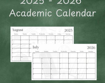 Minimalist 2025-2026 Printable Calendar | Aesthetic Monthly Planner PDF ...